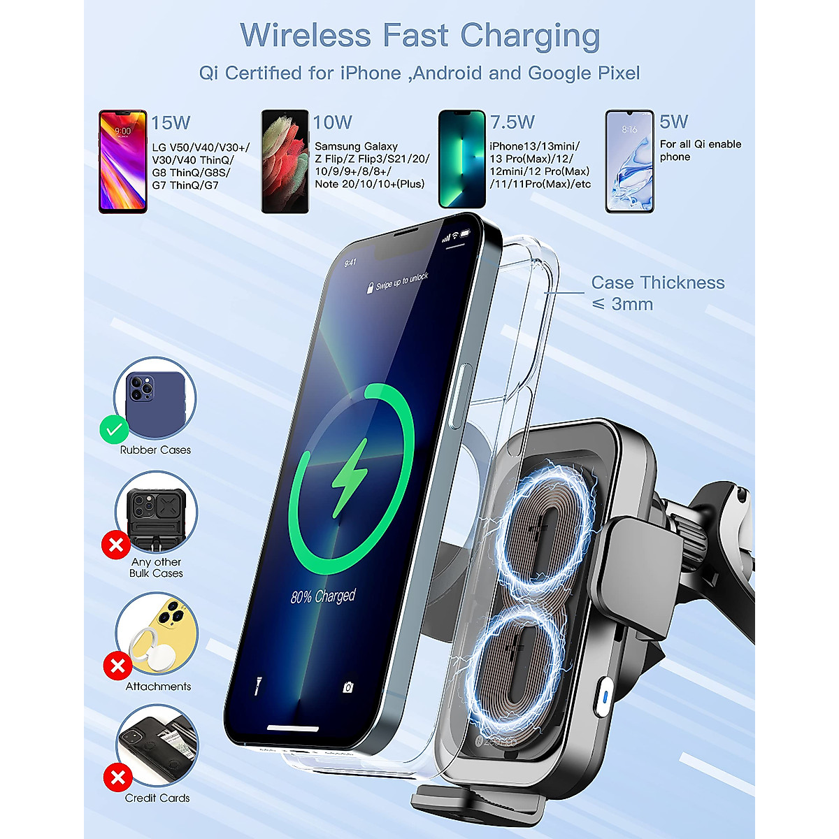 [Adjustable Dual Coils] Wireless Car Charger, ZeeHoo 15W Fast Charging Auto-Clamping Car Mount, Air Vent Phone Holder for iPhone 14 13 12 Pro Max Mini/Samsung Galaxy Z Flip 4 3 5G S21/LG/Pixel 6 Pro