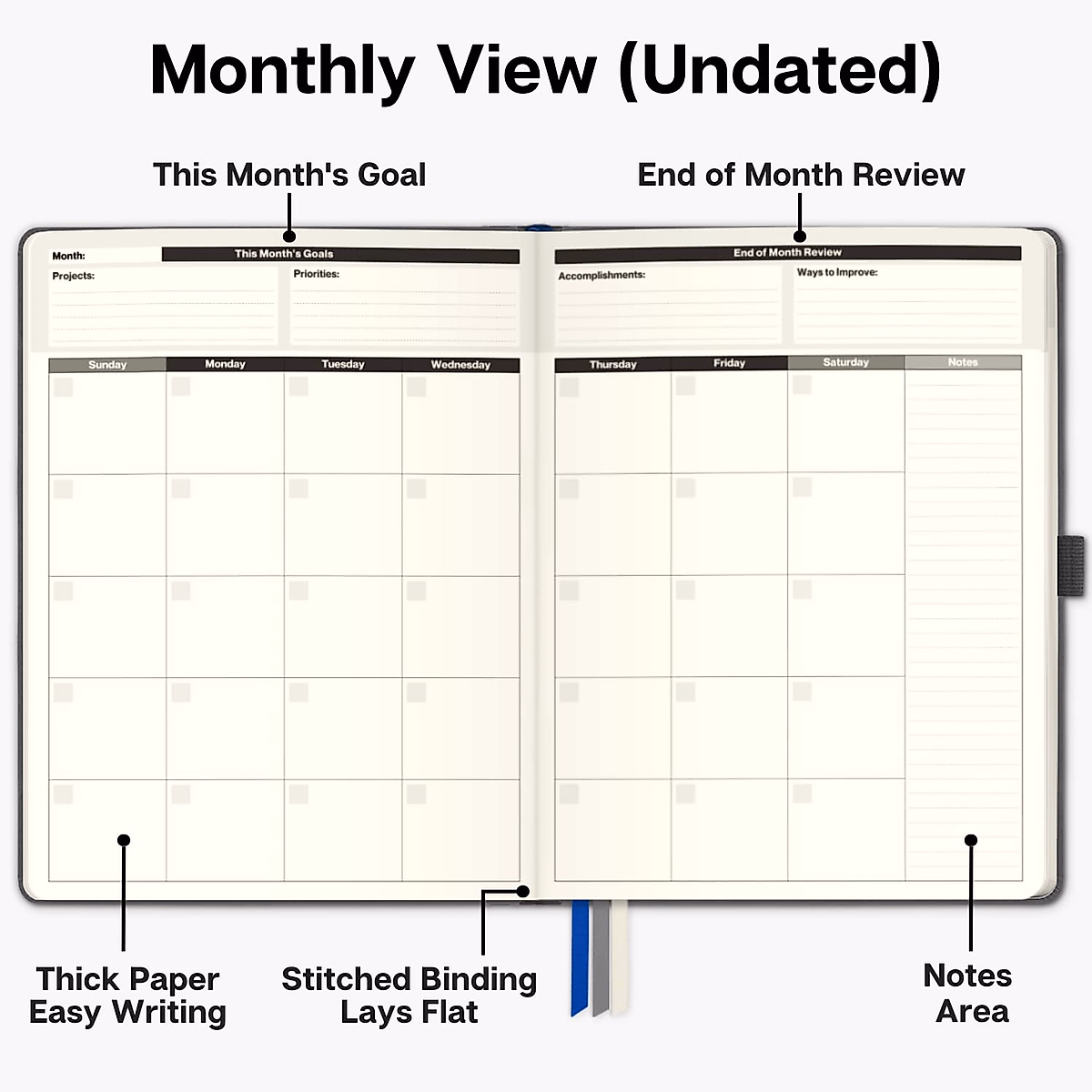 Dunwell Large Undated Appointment Book 2023 (8.5 x 11), Gray Faux Leather, 15 Minute Interval Time Block Planner (30 Min Weekends) No Date Planner Daily Weekly Monthly
