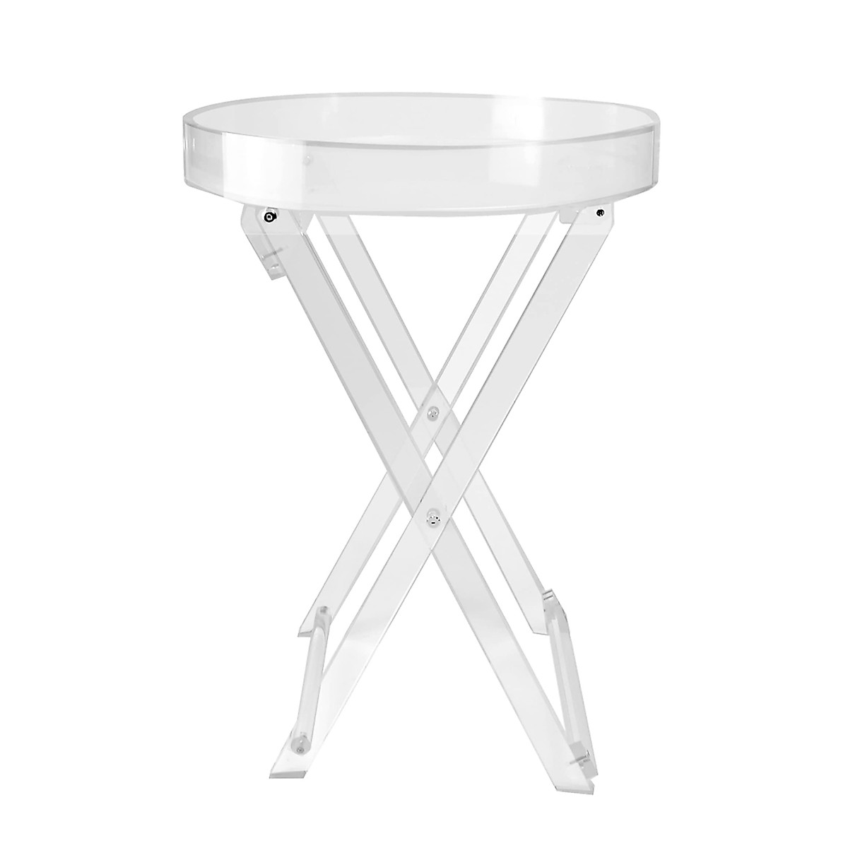 Designstyles Acrylic Folding Tray Table – Modern Chic Accent Desk - Kitchen and Bar Serving Table - Elegant Clear Design (Round Tray Table)