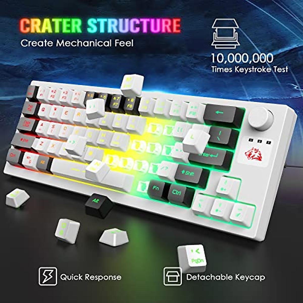 FELICON Small Wireles Gaming Keyboard and Mouse Combo, Rechargeable RGB Backlit 64 Keys Mini Double Color Keyboard and Crack Light Up Mouse, Mouse Pad for PC, MAC, Gamer