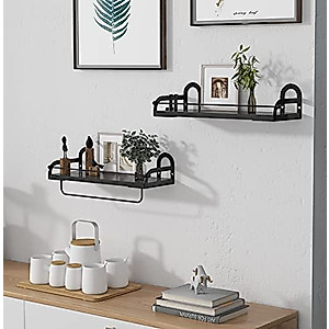 JIANGBAI 15.7inchX2 Wall Shelves for Bedroom , Floating Wall Shelves for Living Room Kitchen , Wall Mounted Rustic Wood Floating Shelves for Books, Small Shelf for Bathroom, Laundry Room (Black)