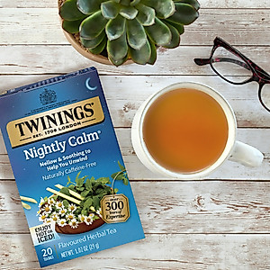 Twinings Nightly Calm Tea - Individually Wrapped Caffeine Free and Herbal Tea Bags, Sleep Tea with Calming Camomile, Spearmint and Lemongrass, Bedtime Tea, 20 Count (Pack of 2)
