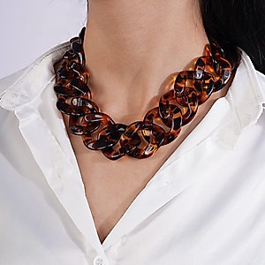 Jumwrit Acrylic Necklace Tortoise Link Necklace Cuban Chain Necklace Leopard Print Necklace Punk Chain Choker Necklace for Women Girls Accessory