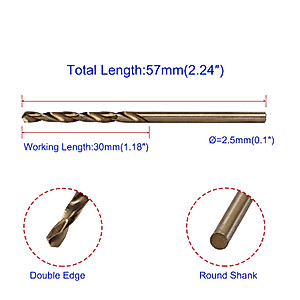 Ohamtes 2.5mm Reduced Shank Twist Drill Bits High Speed Steel HSS 4341 for Iron/Copper/Plastic/Aluminum Plates/Metal Materials, Round Shank, Double Edge, 5 Pcs
