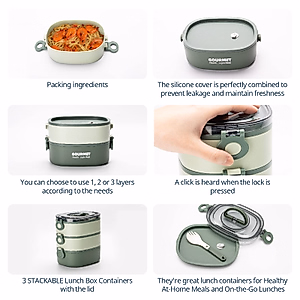 GLCSC Bento Box Adult Lunch Box, Leak-Proof, BPA-Free Stacking Bento Box Lunch Box, (3-Tier) Portable Stackable Food Container Storage Boxes for Work School Camping (Green)