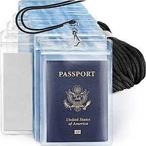 Mifflin-USA 4x6 Inch Plastic Card Holder and Lanyard Set (Black Lanyards, Clear XXL Pouch, 5 Pack), Lanyard and ID Passport Holder Set, Extra Large Name Badge Card Holder with Lanyards