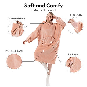 Wearable Blanket Hoodie for Women/Kids/Men, Oversized & Cozy Sherpa Lined Hoodie Sweatshirt Blanket(Pink,Long)