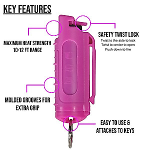 Police Magnum Keychain Pepper Spray Self Defense Belt Clip Holder- Tactical Maximum Strength OC with Dye- Made in The USA - 1 Pack Hot Pink INJ