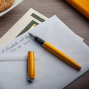 ZenZoi Yellow Fountain Pen Fine Nib - Luxury Pen For Women Men W/Schmidt Quality Tip. Refillable Smooth Writing Pen For Journaling, Drawing. Stylish High End Gift Box W/Ink Converter & Ink Cartridge