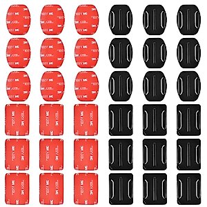 18 Pcs Adhesive Mounts for GoPro Cameras, 9 Pcs Curved Mounts & 9 Pcs Flat Mounts with Sticky Pads, Tape Mount to Your Helmet, Bike, Board, Car