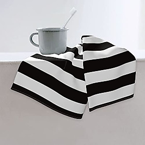 Fingertip Towel , Black White Stripe Large Hand Towel for Bathroom Kitchen Spa(15.7x27.5 Inch)