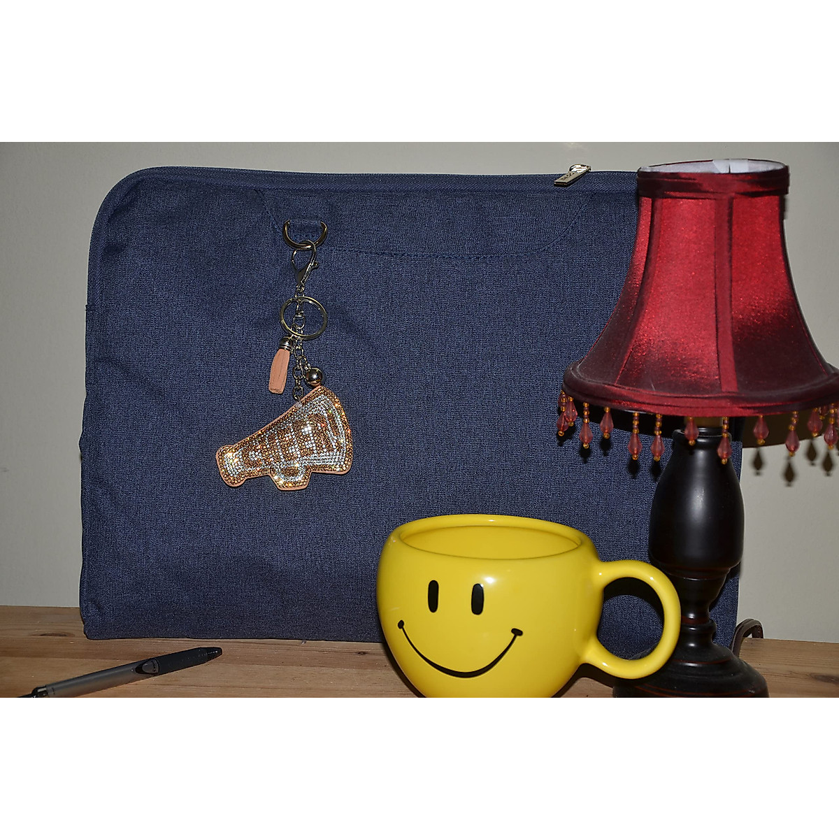 Popfizzy Cheer Keychain for Girls, Bling Cheerleader Backpack Charm, Gold Rhinestone Cheerleading Bag Charms, Keyring Key Fob