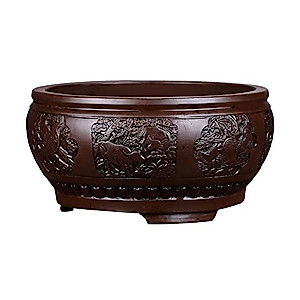 Planting Pot Plant Container Classical Alabaster Flower Pot Round Large Bonsai Pot Small Pine Banyan Tree Flower Pot Indoor Decoration Ornaments Indoor Plant Pot (Color : L)