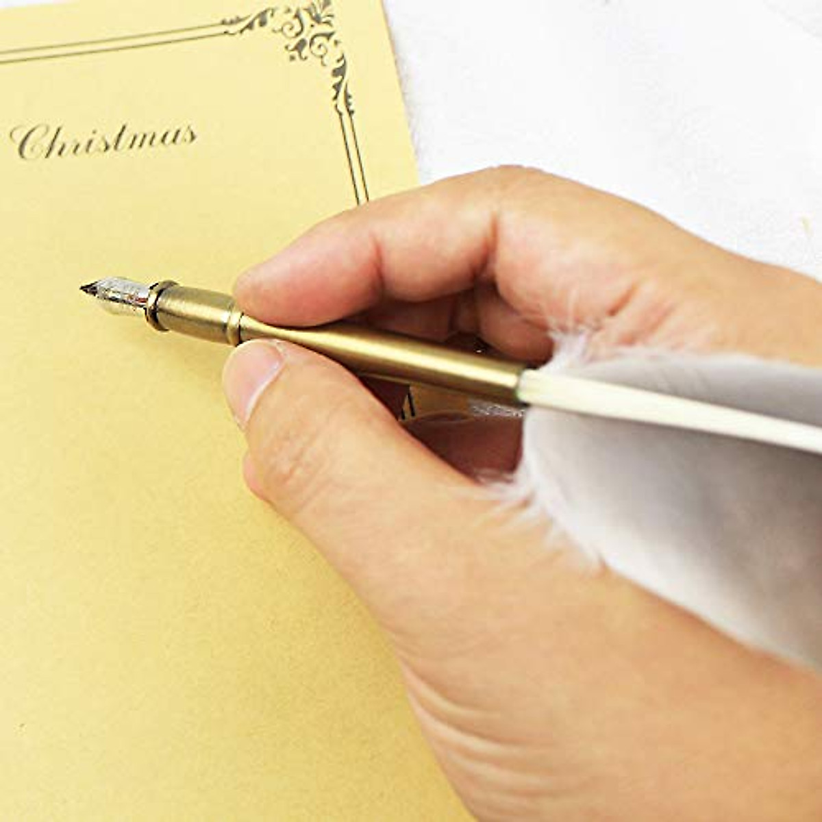 FEATTY GIFTS Calligraphy Pen Set,12-Piece Kit, 5 Nib & 5 Ink Set,Writing Quill Pen,Anitque Dip Feather Pen Set (wood+feather)