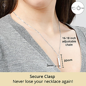 MAX + STONE 14k White Gold Bar Pendant Necklace for Women with 3mm Small Blue Aquamarine on 16 Inches to 18 Inches Adjustable Cable Chain with Spring Ring Clasp March Birthstone