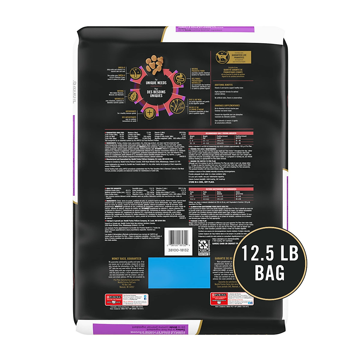 Purina Pro Plan With Probiotics, Sensitive Skin & Stomach, Natural Dry Cat Food, Turkey & Oat Meal Formula - 12.5 lb. Bag