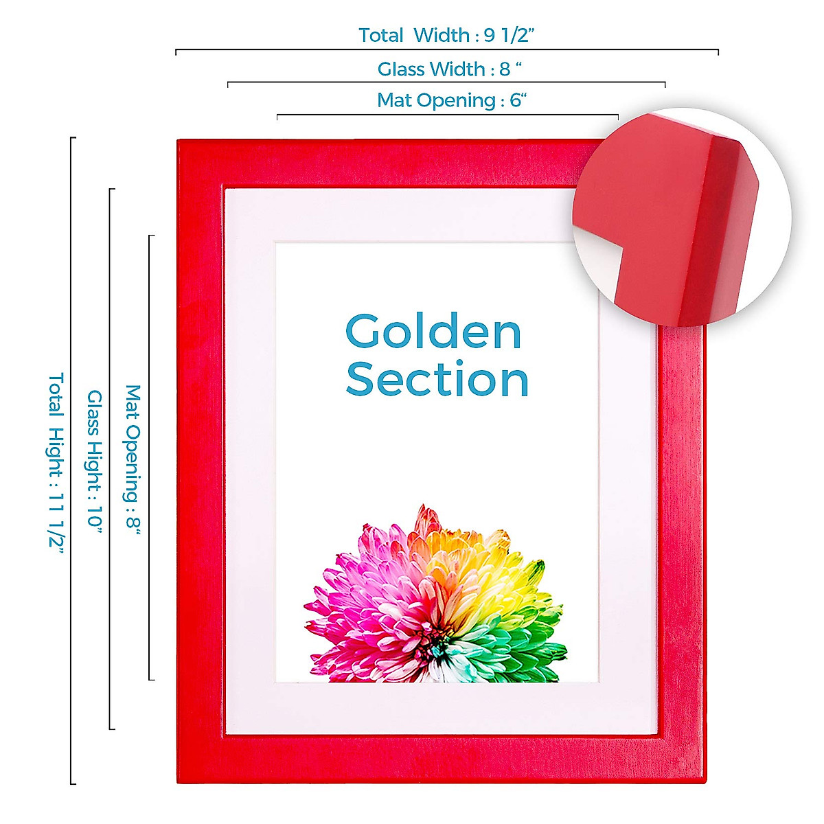 JD Concept 8x10 Soft-Red Thin Wood Picture Frame with Glass, for Photo 6x8 with Mat or 8 x 10 without Mat, Desk-top or Wall Mounted