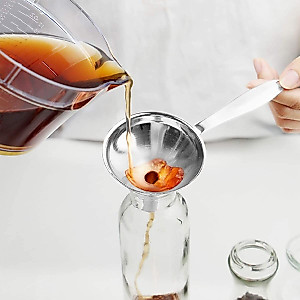 Small Funnels for Filling Bottles, 3 Pcs Stainless Steel Kitchen Funnel Set with Long Handle, Food Grade Mini Metal Funnel for Transferring Oil Liquid, Easy Cleaning with a Brush