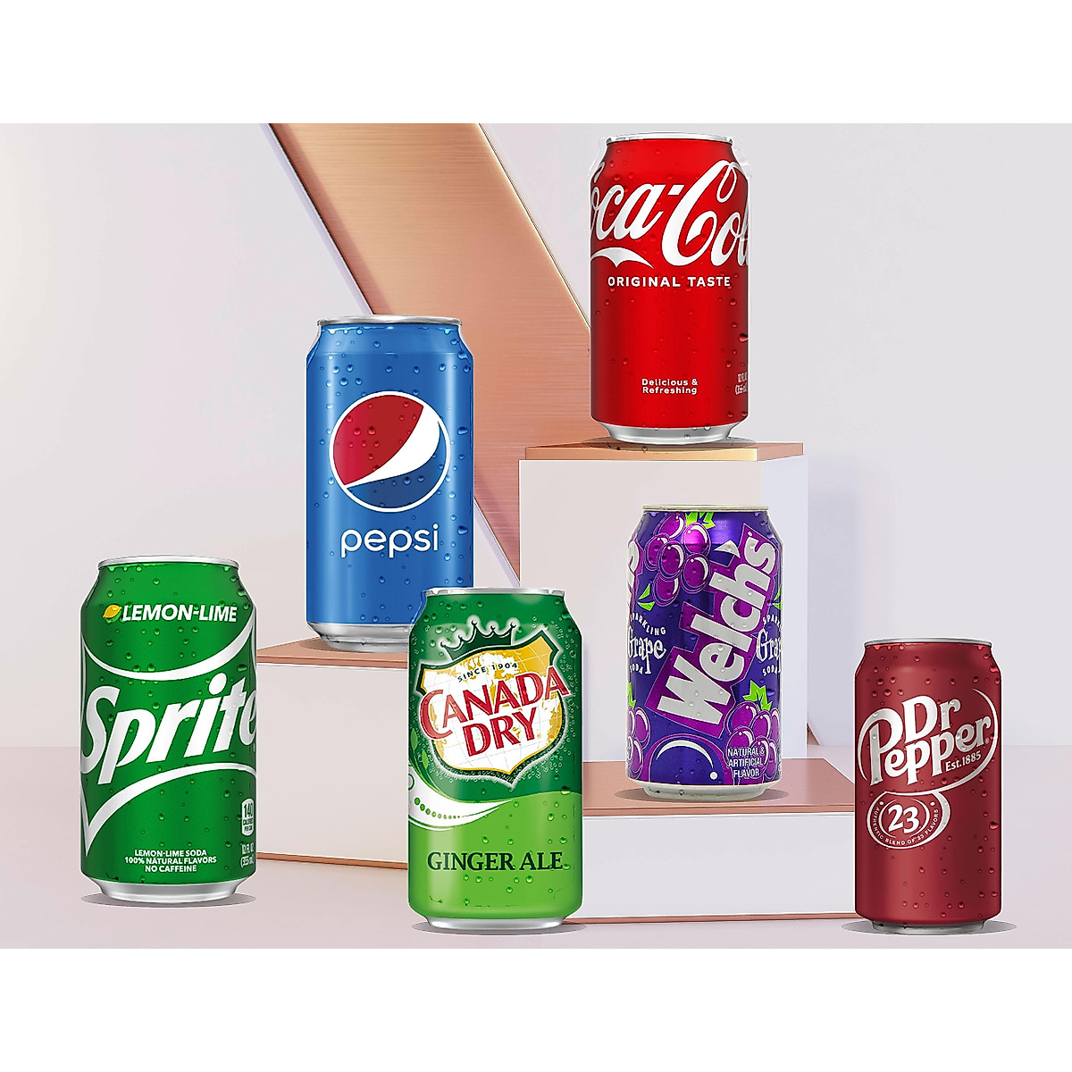 Soda Variety Pack of 18 Assortment of 6 Flavor Variety Soft Drink Cola, Pepsi, Dr. Pepper, Canada Dry, Sprite, Welch, 12 FLoz. cans (18 Pack)