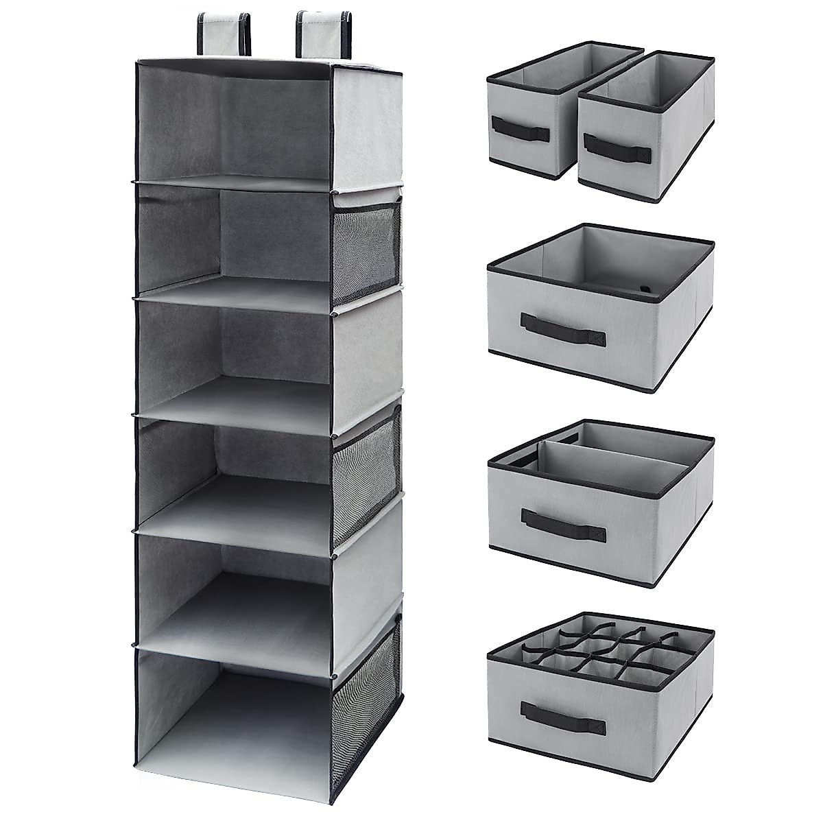 6 Shelf Hanging Closet Organizers Storage Easy Mount Collapsible Accessory Closet Shelf Organizer, Baby Nursery Sweater or Shoe Organizer (Gray)