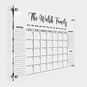 FAMILY NAME CALENDAR Personalized Acrylic Wall Calendar - Personalized Calendar 2024, Horizontal Wall Calendar, Monthly and Weekly Calendar, Housewarming Gift, Goals, To Do