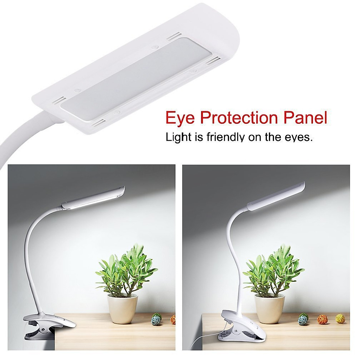 KEDSUM 7W Dimmable LED Clip on Lamp, Flexible Gooseneck Clip on Reading Light with 3-Level Dimmer, Touch-Sensitive Control Panel, Clamp Lamp for Desk