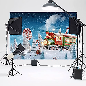 LYWYGG 7x5ft Christmas Backdrop Winter Snowy Christmas Backdrop Christmas Red Candy Train Backdrop New Year Wallpaper Family Party Decor Holiday Party Party Atmosphere Background CP-305