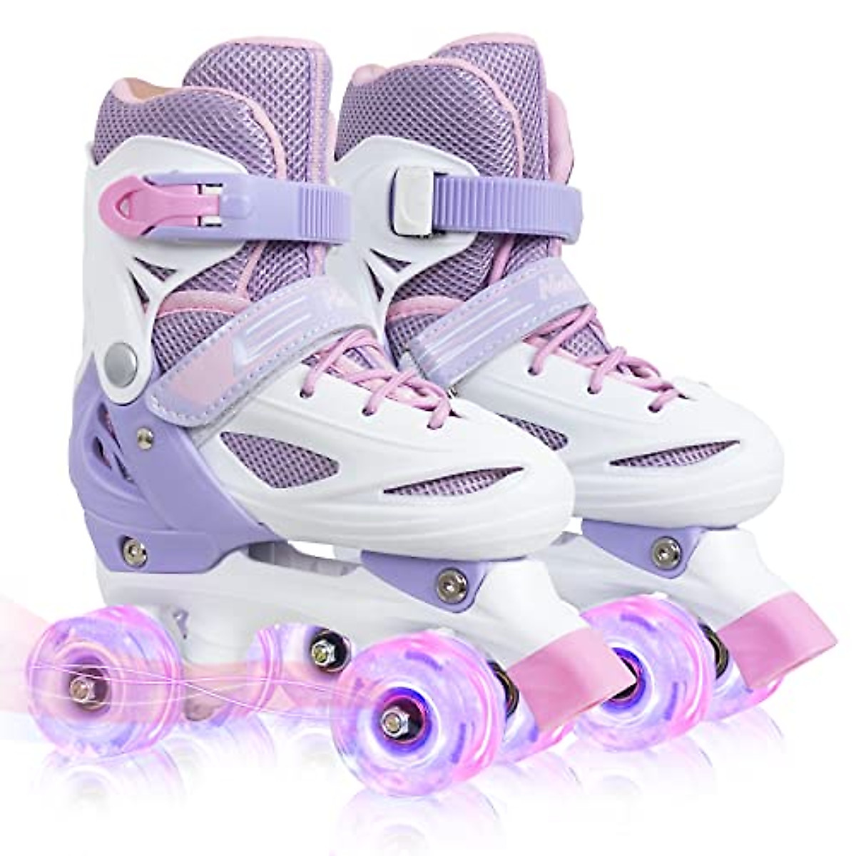 Roller Skates for Girls Boys Kids, 4 Sizes Adjustable Toddler Roller Skates Shoes with Light up, All 8 Wheels of Girl's Skates Shine, Safe and Fun - Best Birthday Gift for Indoor Outdoor Sports