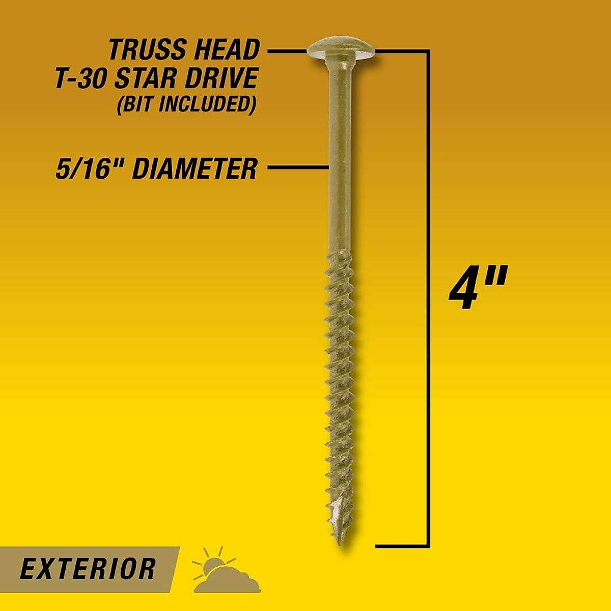 Power Pro 47877 Lag Screws, 5/16" x 4", Star Drive Construction Lag Screws, Rust Resistant, Ceramic Coated Bronze, 5lb Tub, 100 pcs