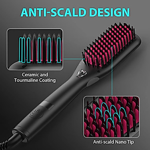 MiroPure Hair Straightener Brush Heated Straightening Brush with Ionic Generator, 30s Fast MCH Ceramic Even Heating, 11 Temperature Control, Professional Straightener Comb for Straightening (Black)