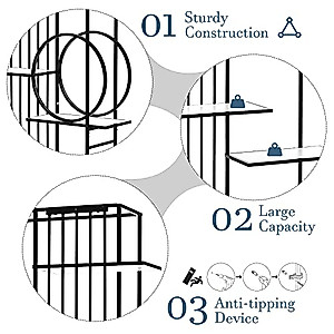 JIVOIT 70.9" Tall Open Bookshelf with Black Metal Frame, Industrial Style 6 Tiers Home Office Bookcase with Round Metal Frame Design, Book Shelves Storage Bookshelf Furniture