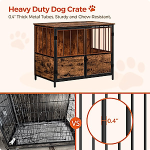 MAHANCRIS Dog Crate Furniture, 31.5 Inch Dog Kennel with Double-Door, Wooden Heavy Duty Dog Cage for Small Medium Dogs, Indoor Dog House End Table, Chew-Resistant, Rustic Brown DCHR0501Z