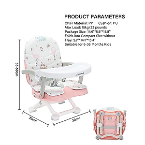UBRAVOO 2in1 Portable Toddler Booster Seat, Grow with Baby Booster Seat for Dining Table with Removable Tray & Seat Pad, high Chair for Travel, ACE1013 Pink Flamingos