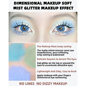 LYSdefeu 2 in 1 Long Lasting Glitter Liquid Matte Eye shadow, Green Blue Shimmer Liquid EyeShadow Kit – 3 Pcs High Pigmented Velvet Cream Eyeshadow Eyeliner Stick, Create Korean Eye Makeup