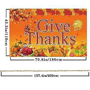 GIVE Thanks Extra Large Fabric Sign Poster Banner Backdrop for Thanksgiving Day Party Decorations with Pattern Pumpkin Maple Leaf Turkey Corn Fruit Welcome Autumn Hang Outdoor Indoor 43.3"x70.8"