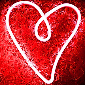 Love Heart Neon Light Valentine's Gift for Kids or Her,LED Heart Shape Neon Signs Lamp Pink Room Decor for Wall,Fun Light for Kids Room Decoration Powered by Battery/USB(Red)