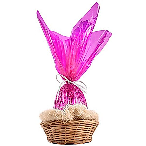 Easter Pink Cellophane Wrap Roll, Translucent Pink Cellophane Wrapping Paper, 16 Inch Width x 100 Ft Long Colored Cellophane Rolls for Gift Baskets, DIY Arts Crafts Decoration and More