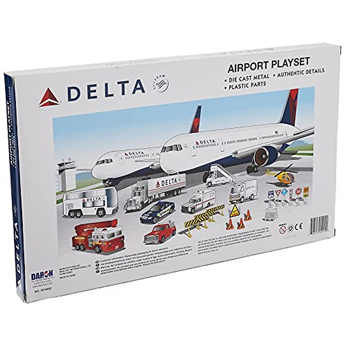Daron Delta Air Lines Large Airport Playset with Die-Cast Metal Model Airplane with Plastic Parts, Cars and Transportation Toys for Kids Ages 3+
