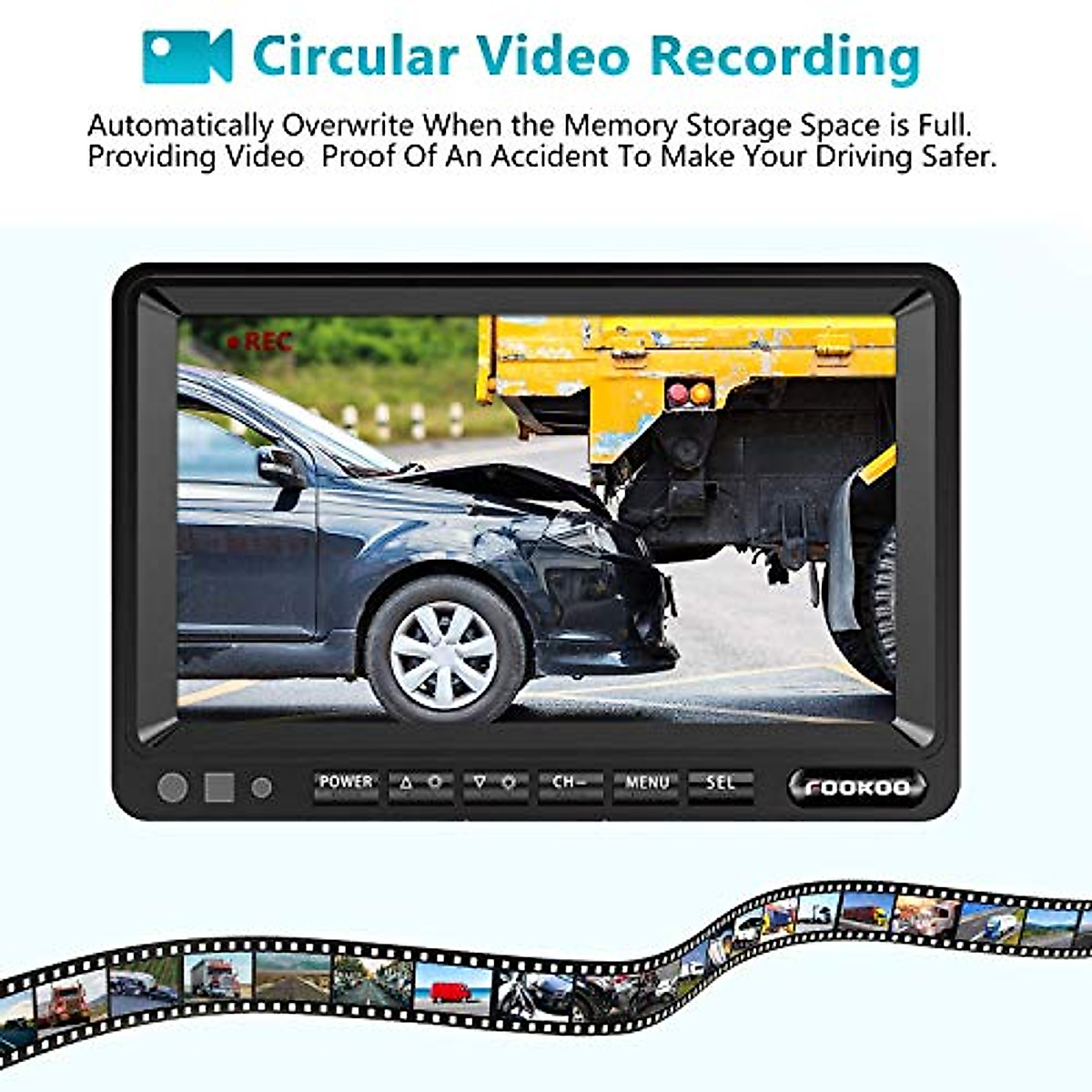 Fookoo Ⅱ 7" 1080P Wired Backup Camera System, 7-inch HD Dual Split Screen Monitor W/Recording IP69 Waterproof Front/Rear View Cameras Parking Lines for Truck/Trailer/RV (FHD2)