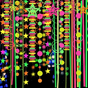 508feet Paper UV Neon Garland Neon Streamers Glow in the Dark Neon Party Supplies and Decorations Glow in the Dark Streamers Blacklight Reactive Fluorescent Black Light Party Kit for Birthday Wedding