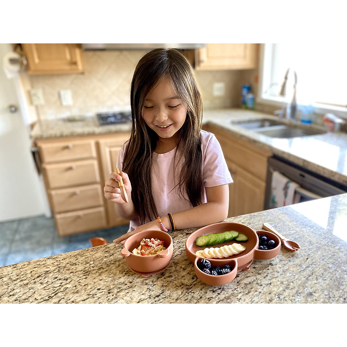 Red Panda Bamboo Silicone Suction Plate and Bowl Set with Spoon and Fork BPA Free Divider Kids Plate Bear Plate Bear Bowl Animal plate Microwave Safe Dishwasher Safe