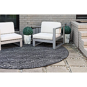 Unique Loom Sabrina Soto Outdoor Collection Modern, Vibrant, Carved Area Rug, 8 ft x 8 ft, Black/Ivory