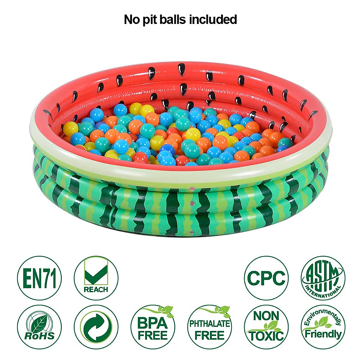 Kiddie Pool, Watermelon 3 Ring Inflatable Pool for Kids, Ideal Water Pool in Summer, 45 Inches Inflatable Swimming Pool, for Ages 3+