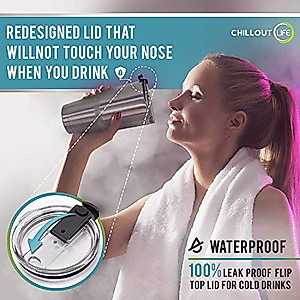 CHILLOUT LIFE Stainless Steel Travel Mug with Handle 30 oz – 6 Piece Set. Tumbler with Handle, Straw, Cleaning Brush & 2 Lids. Double Wall Insulated Large Coffee Mug Bundle