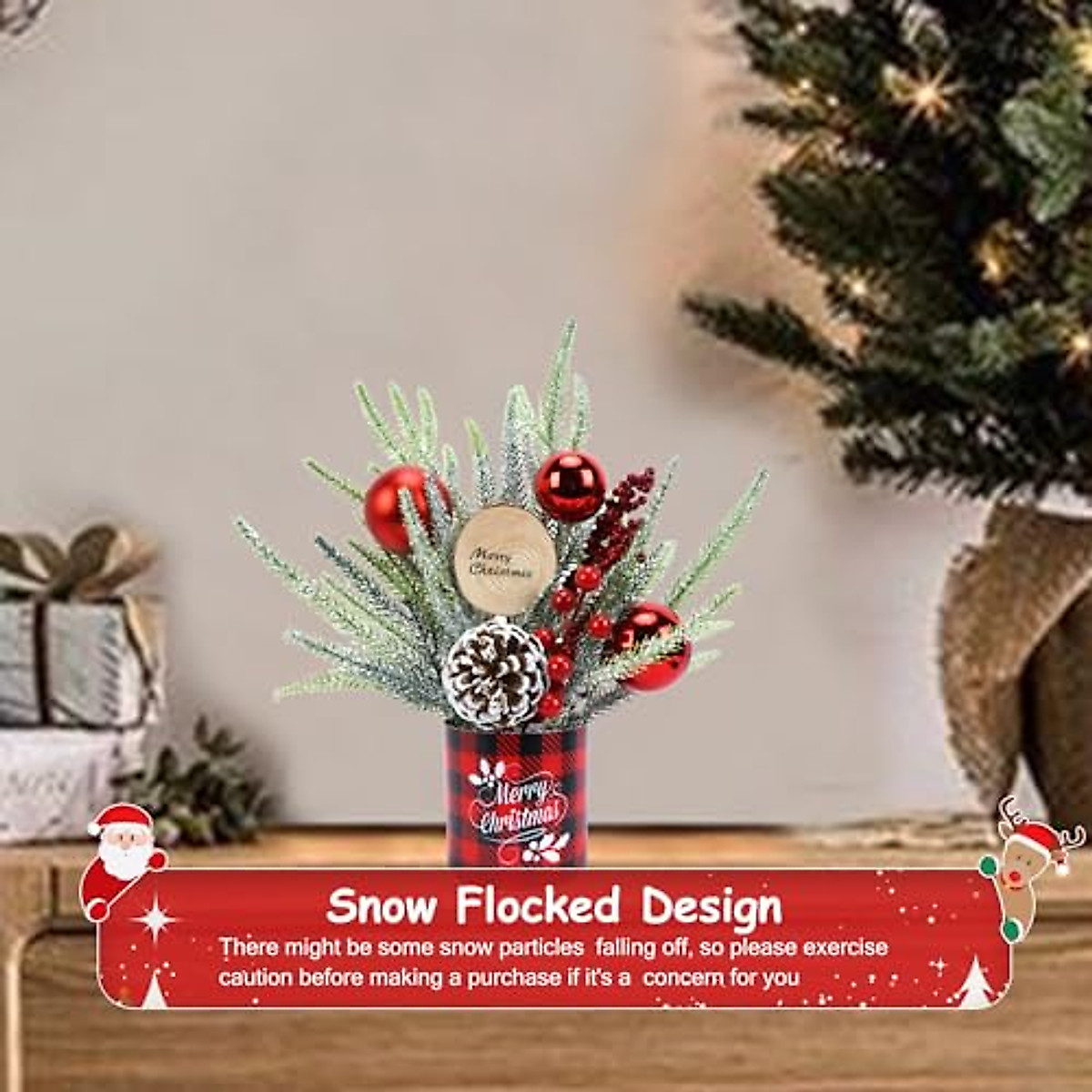 AILANDA Small Christmas Tree with 20LED Lights, 13.4" Artificial Mini Tabletop Christmas Tree with Xmas Ball Ornaments Pine Cone Berry for Table Thankgivings Christmas Decorations Home Indoor Decor