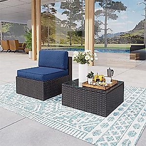 MFSTUDIO 2 Piece Patio Sectional Furniture Set Outdoor Sofa Set Patio Conversation Set Wicker Sofa, Navy Blue