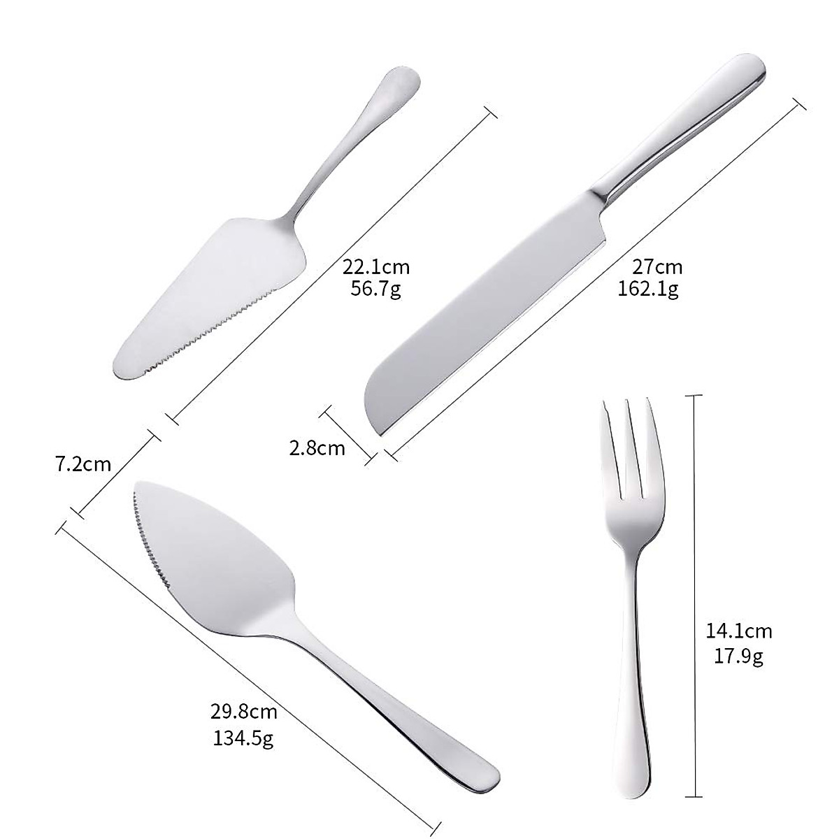 Buyer star Cake Server and Knife Set,Silver 18/8（304) Stainless Steel Big, Small Cake Shovel, Cake Knife, and Dessert Fork*8/Cake Cutting Sets for Wedding, Anniversary, Party Supplies