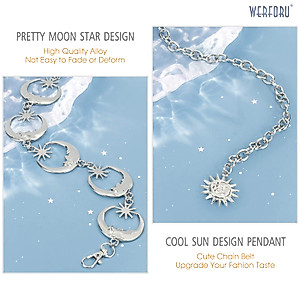 WERFORU Women's Silver Metal Link Moon Star Body Chain Belt Ladies Waist Chain Belt for Jeans Dress