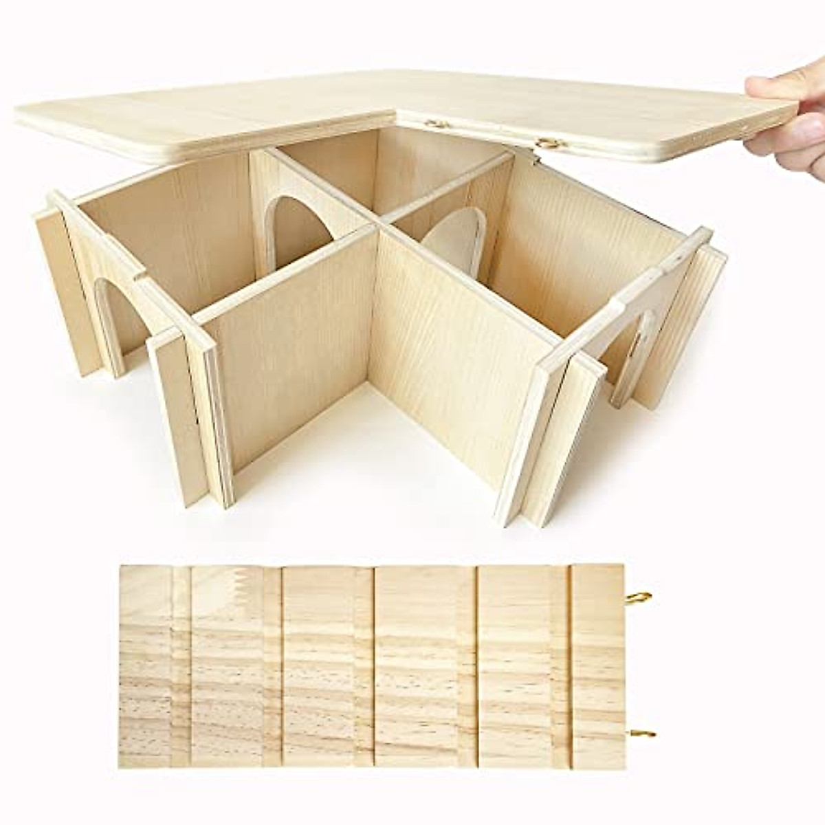 Chngeary Guinea Pig Hideout and House: Multi Chamber Wooden Guinea Pig Castle with Ladder, Cage Accessories for Chinchilla Dwarf Rabbits Hamster Bunny and Others