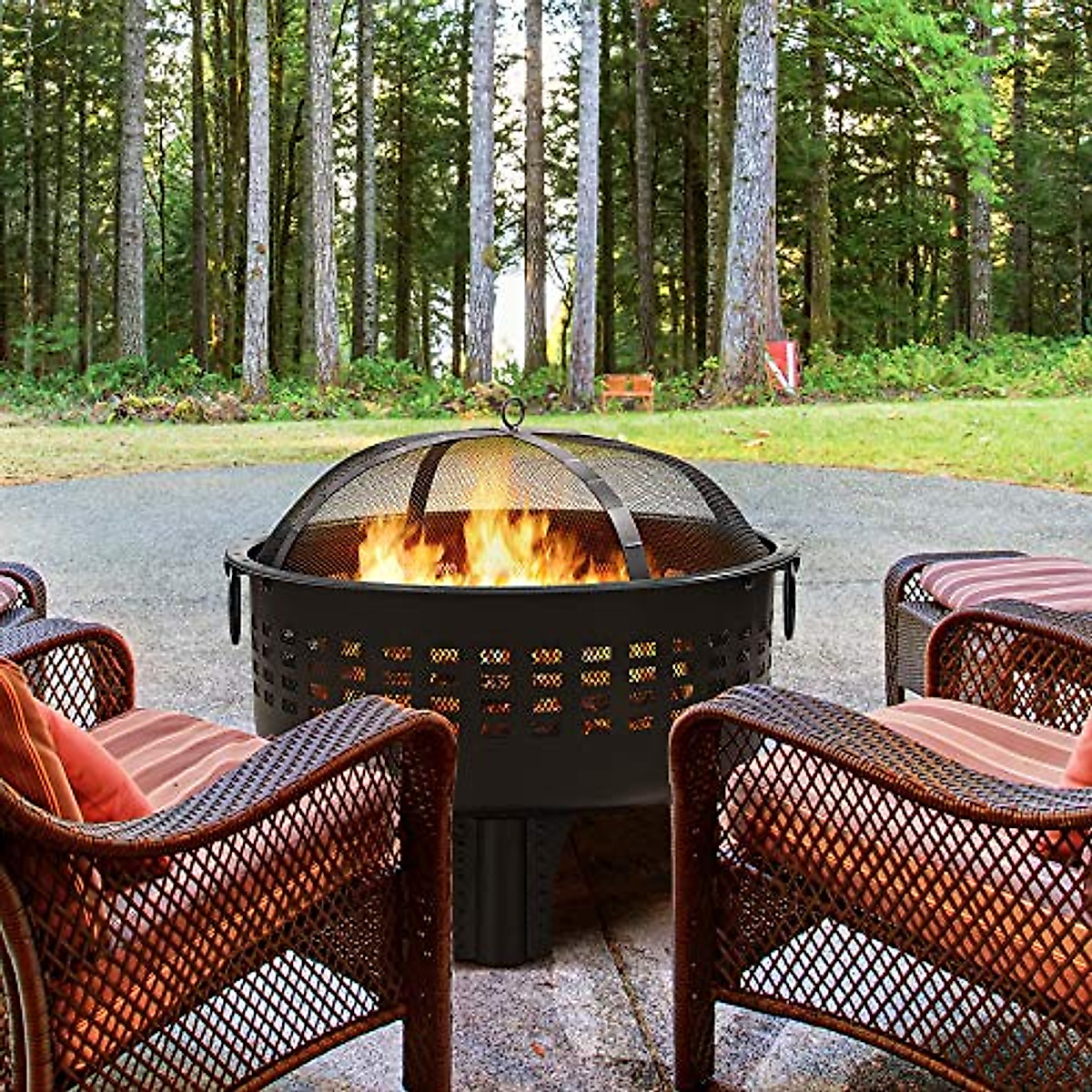 Yaheetech 25in Fire Pit Black Iron Fire Pit for Outside Outdoor Wood Burning Large Bonfire Pit Fire Bowl with Spark Screen, Log Grate and Poker for Backyard, Patio, Garden, Camping